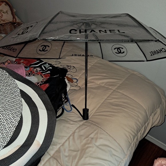 CHANEL | Accessories | Vintage Chanel Clear Umbrella With Black Accents ...